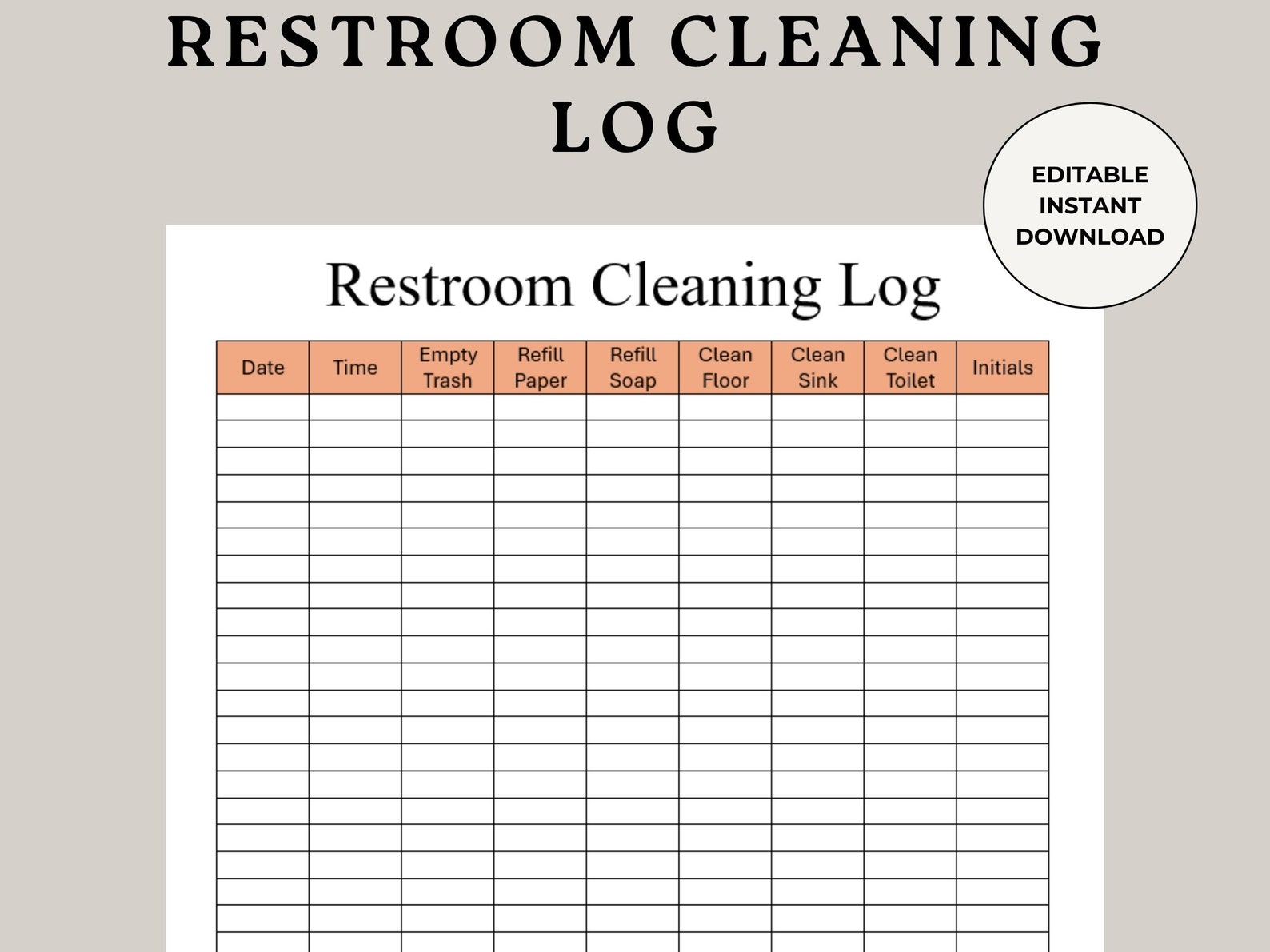 Restroom Cleaning Log, Cleaning Restroom Checklist, Cleaning Forms ...