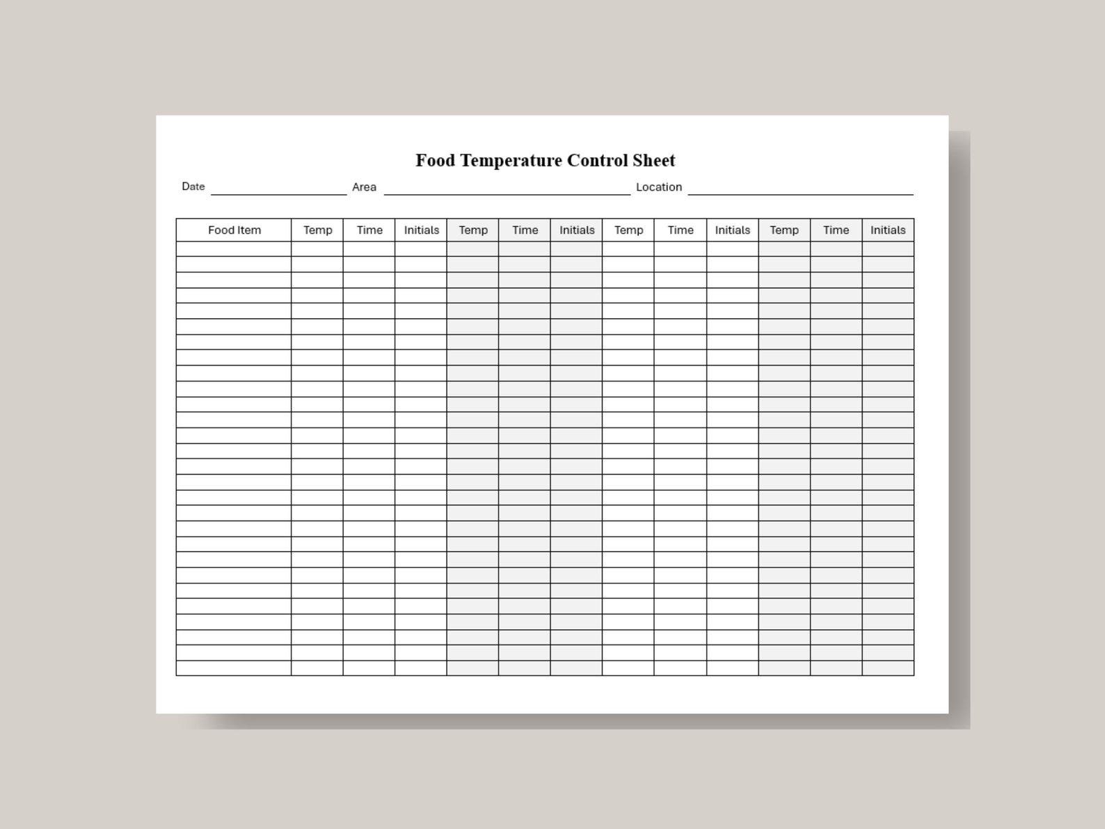Food Temperature Log, Refrigerated Food, Food Safety Program, Food ...