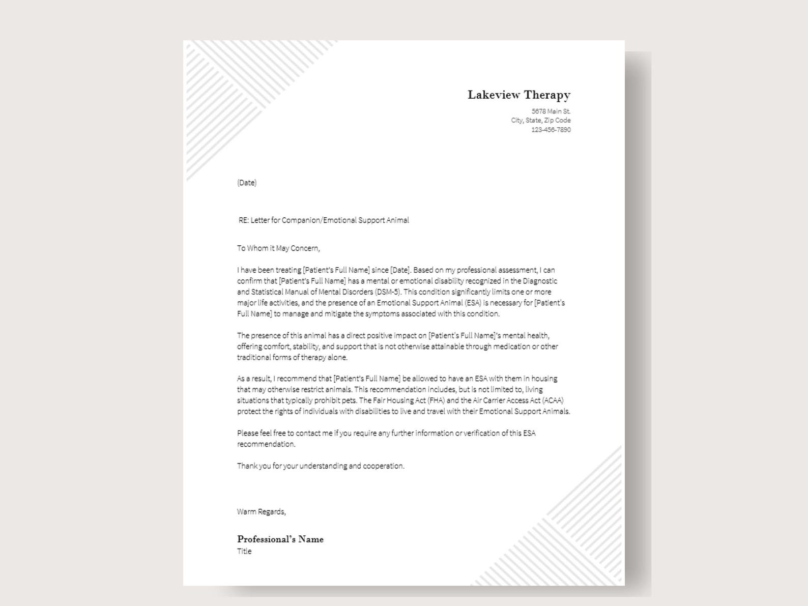 Emotional Support Animal Letter, ESA Letter, ESA Letter Template ...