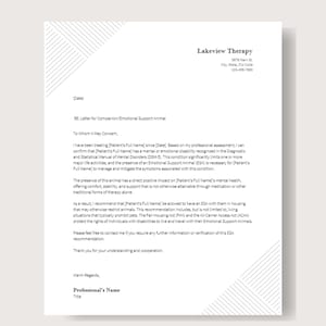 Emotional Support Animal Letter, ESA Letter, ESA Letter Template ...