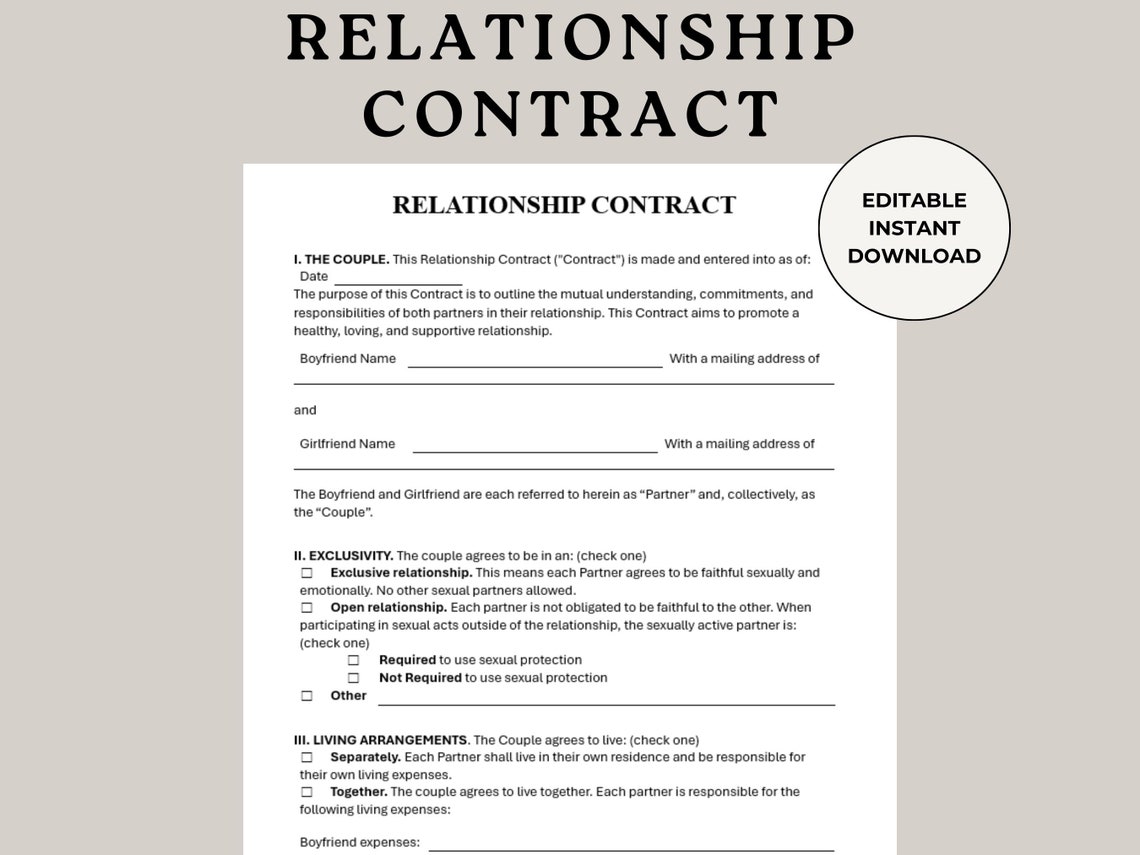 Couples Relationship Contract Template: Communication & Rules (digital ...