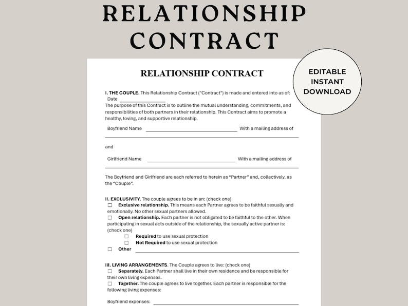 Couples Relationship Contract Template: Communication & Rules (digital ...