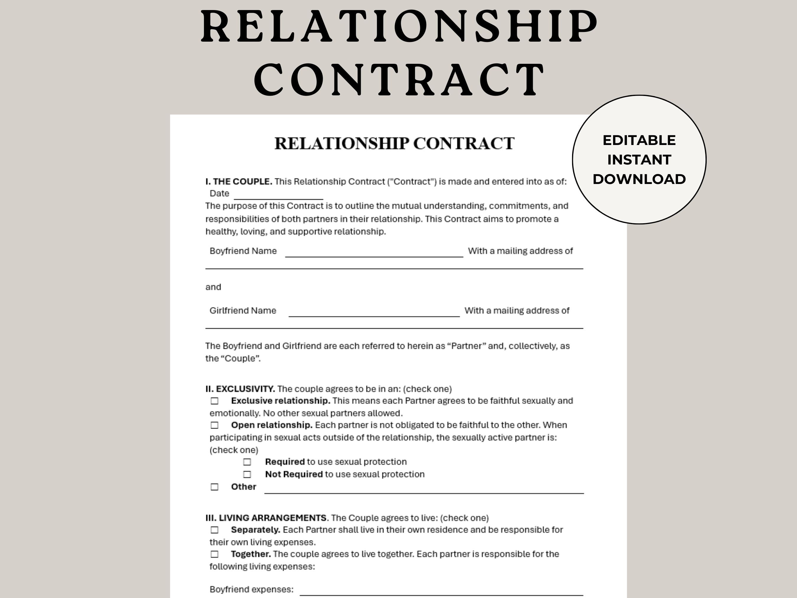 Relationship Contract, Couples Contract, Relationship Rules, Open ...