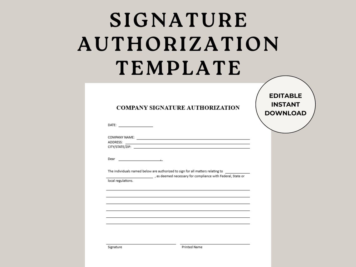 Editable Signature Authorization Template: Business Letter Form ...