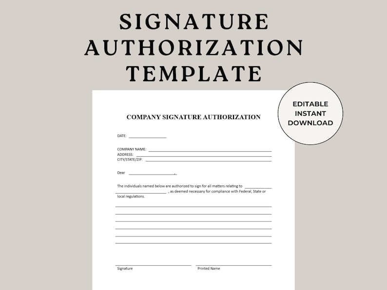 Editable Signature Authorization Template: Business Letter Form ...