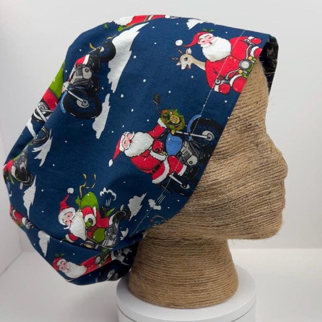 Motorcycle Santa Scrub Cap, Christmas Nurse Hat, Holiday Themed ...