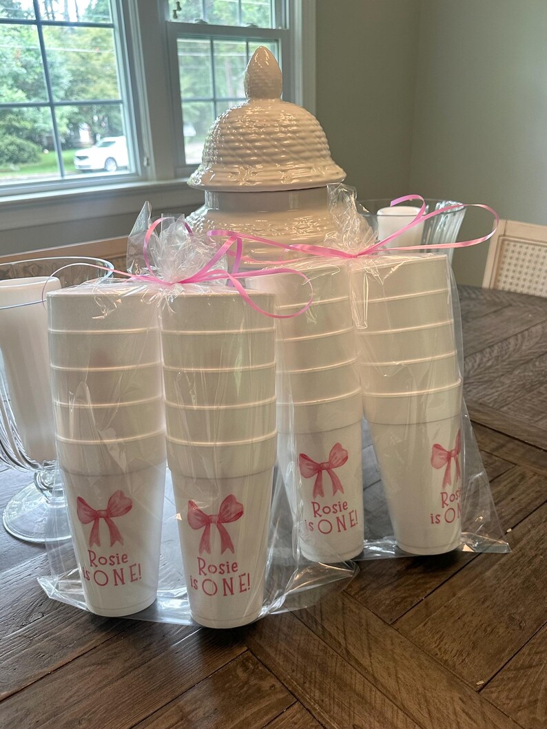 1st Birthday Cups, Pink Bow Cups,personalized Styrofoam Cups ...