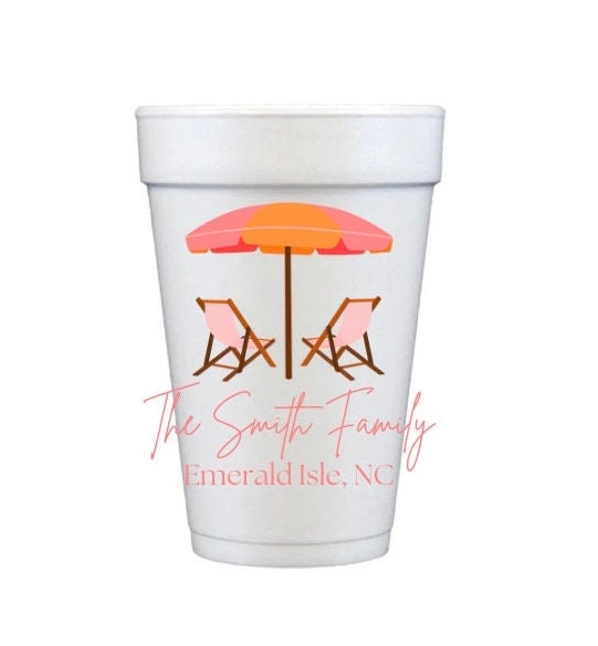 Personalized Styrofoam Cups, Beach Party Cups, Beach Cups - Foam Cups ...
