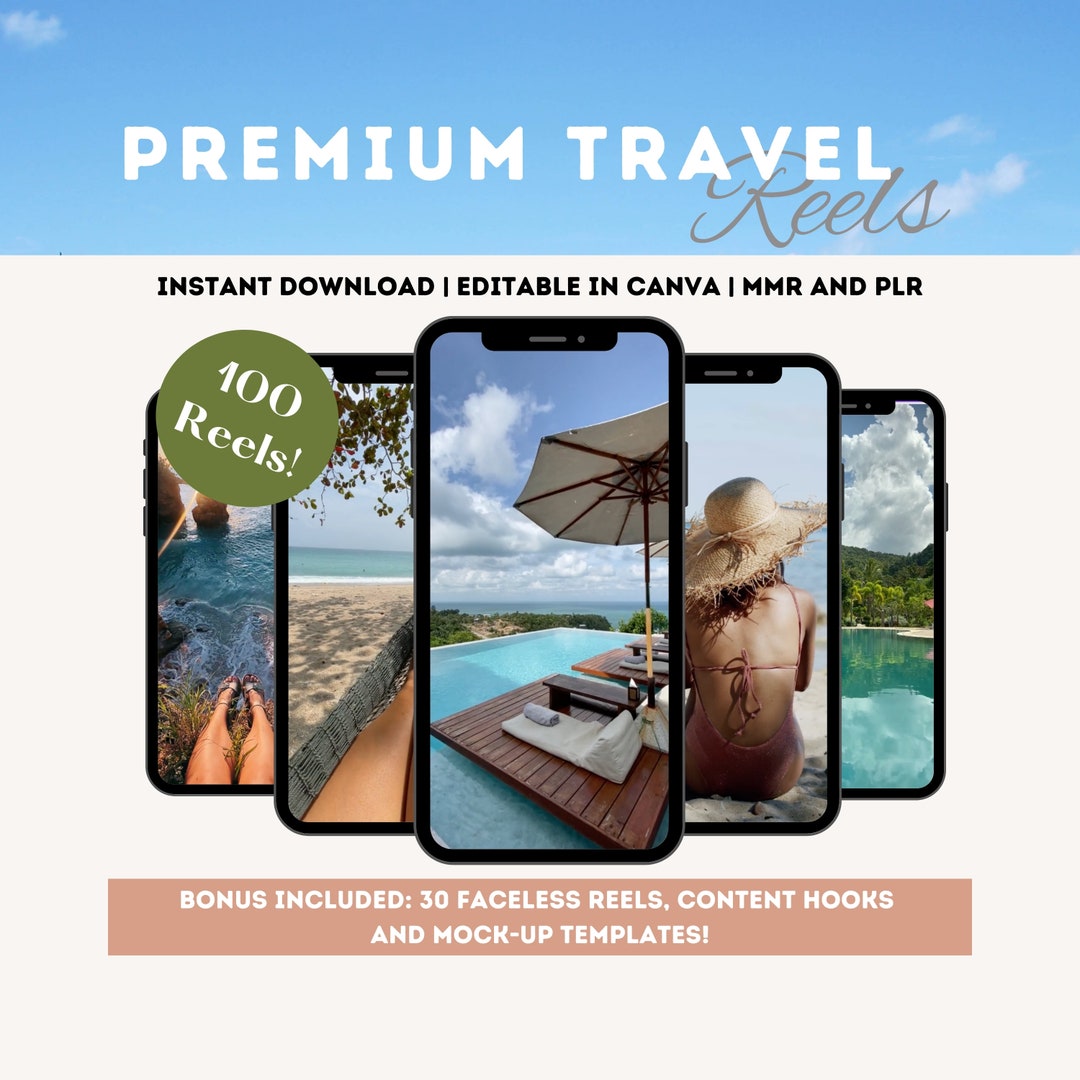 100 Travel Reels, MRR, Faceless Reels, Master Resell Rights, PLR, Plr ...