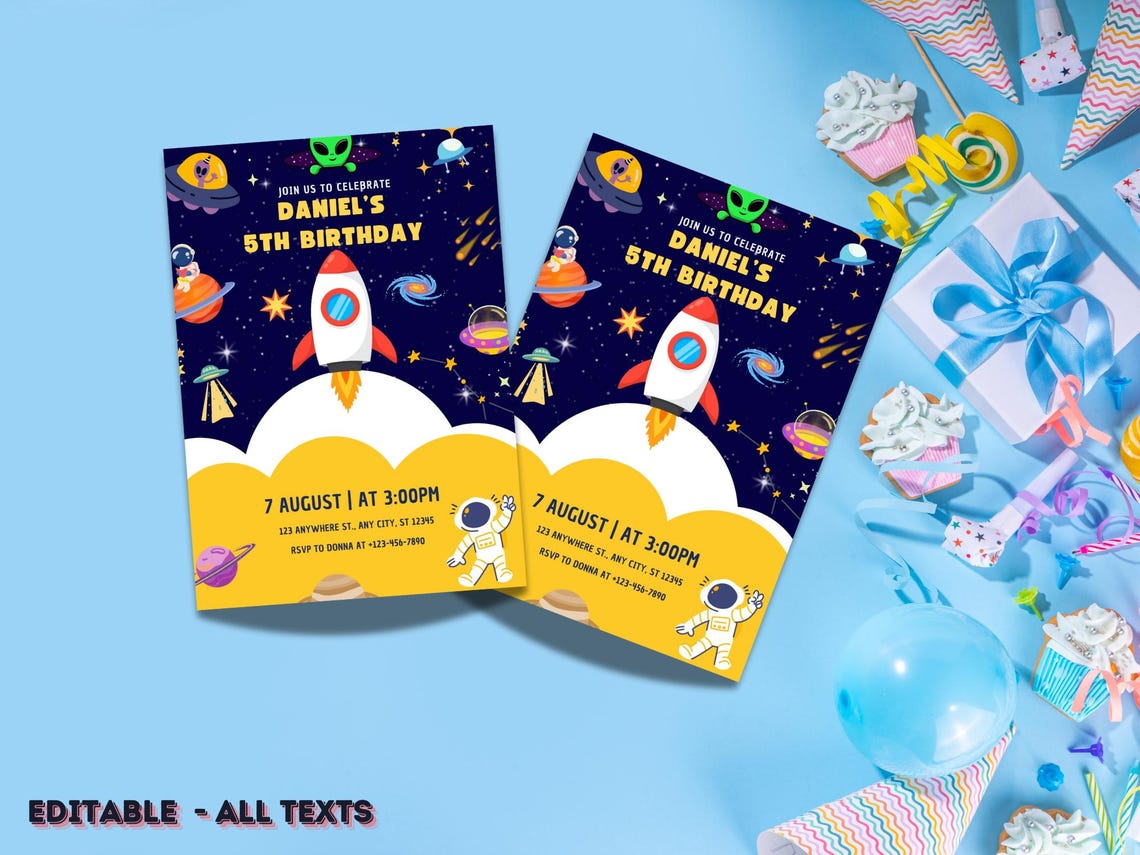 Space-themed Birthday Invitation Editable All Texts Printable Outer ...