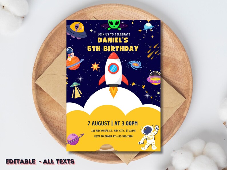 Space-themed Birthday Invitation Editable All Texts Printable Outer ...