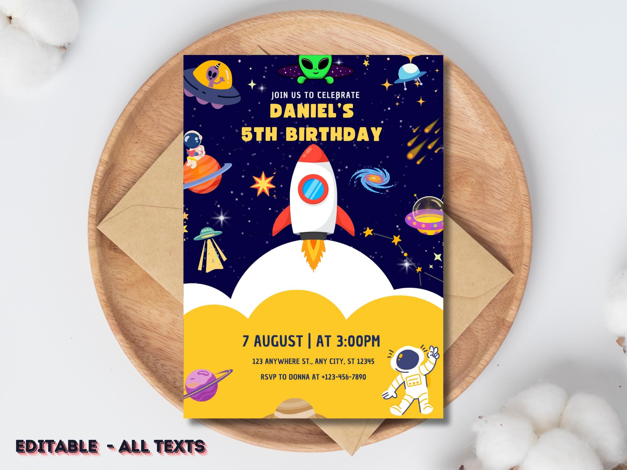 Space-themed Birthday Invitation Editable All Texts Printable Outer ...
