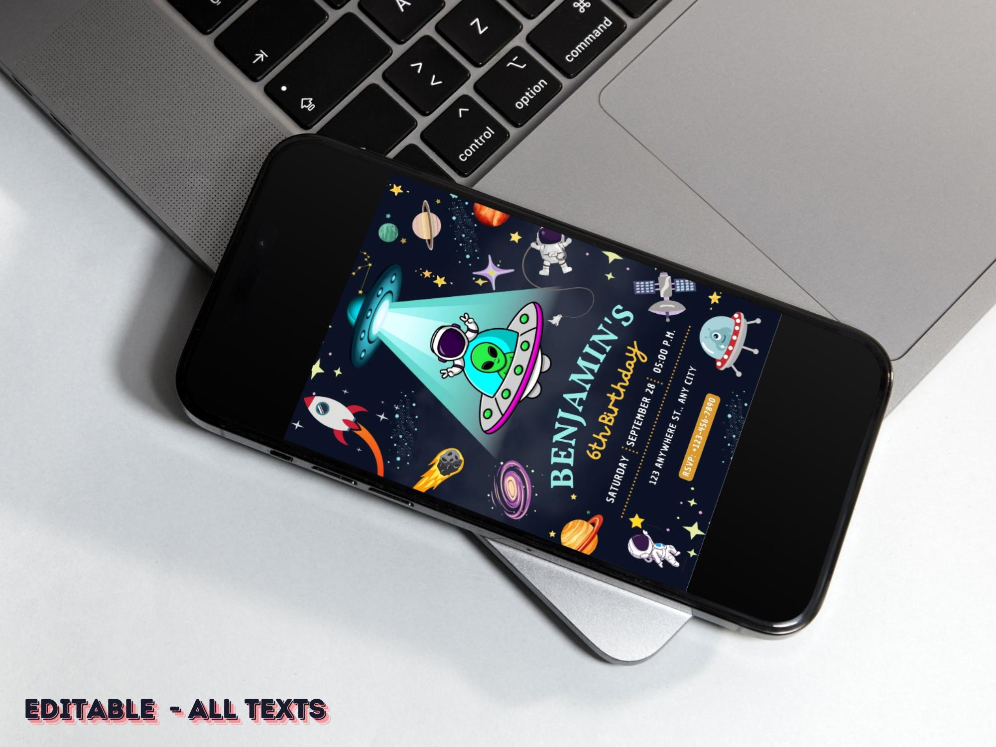 Space-themed Birthday Invitation Editable All Texts Printable Outer ...
