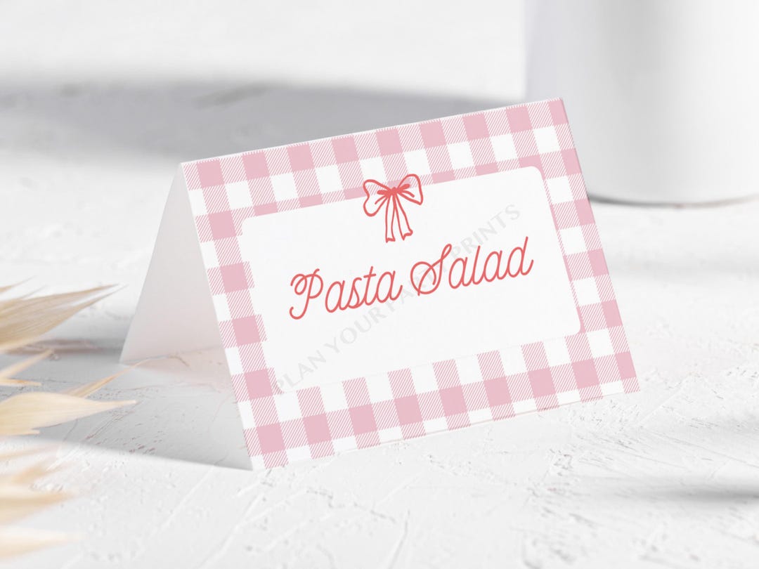 Printable Pink Gingham Food Labels | Name Place Card | DIGITAL DOWNLOAD ...