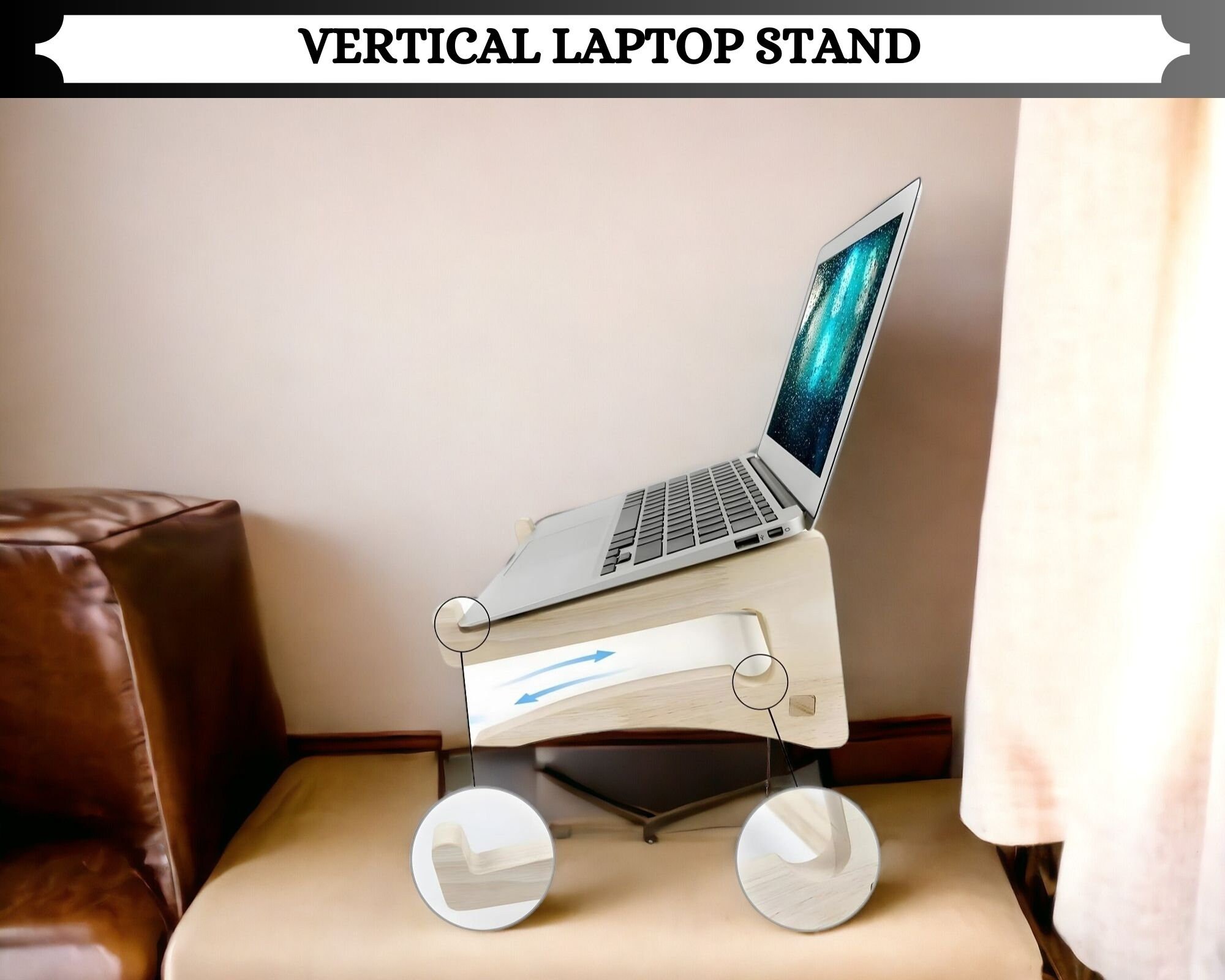 Wooden Laptop Stand, Detachable Notebook Holder, Vertical Mounted ,fits ...