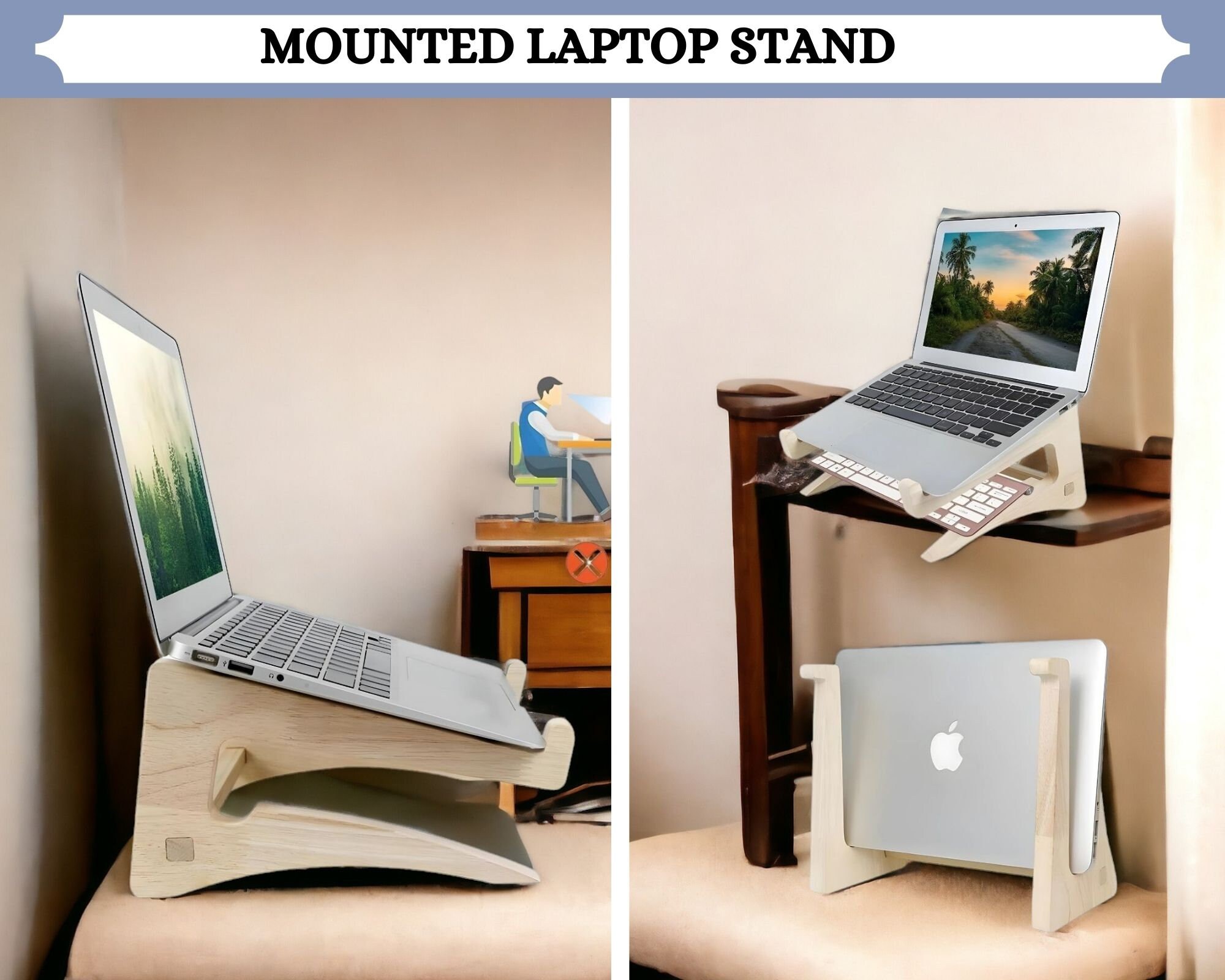 Wooden Laptop Stand, Detachable Notebook Holder, Vertical Mounted ,fits ...