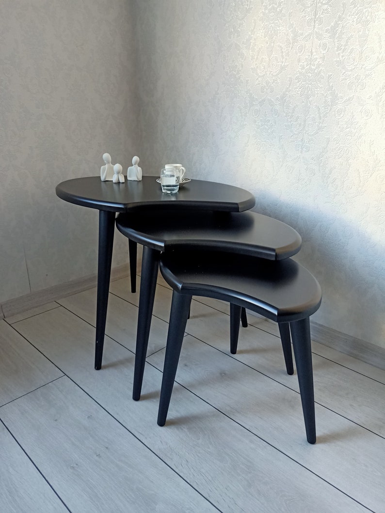 Black Nesting Table Set, Coffee Table Set for Living Room Furniture ...