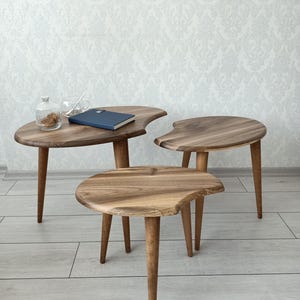 Walnut Nesting Table Set, Natural Wooden Coffee Table Set for Living ...