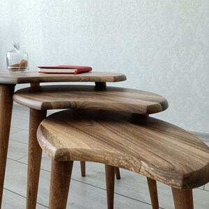 Walnut Nesting Table Set, Natural Wooden Coffee Table Set for Living ...