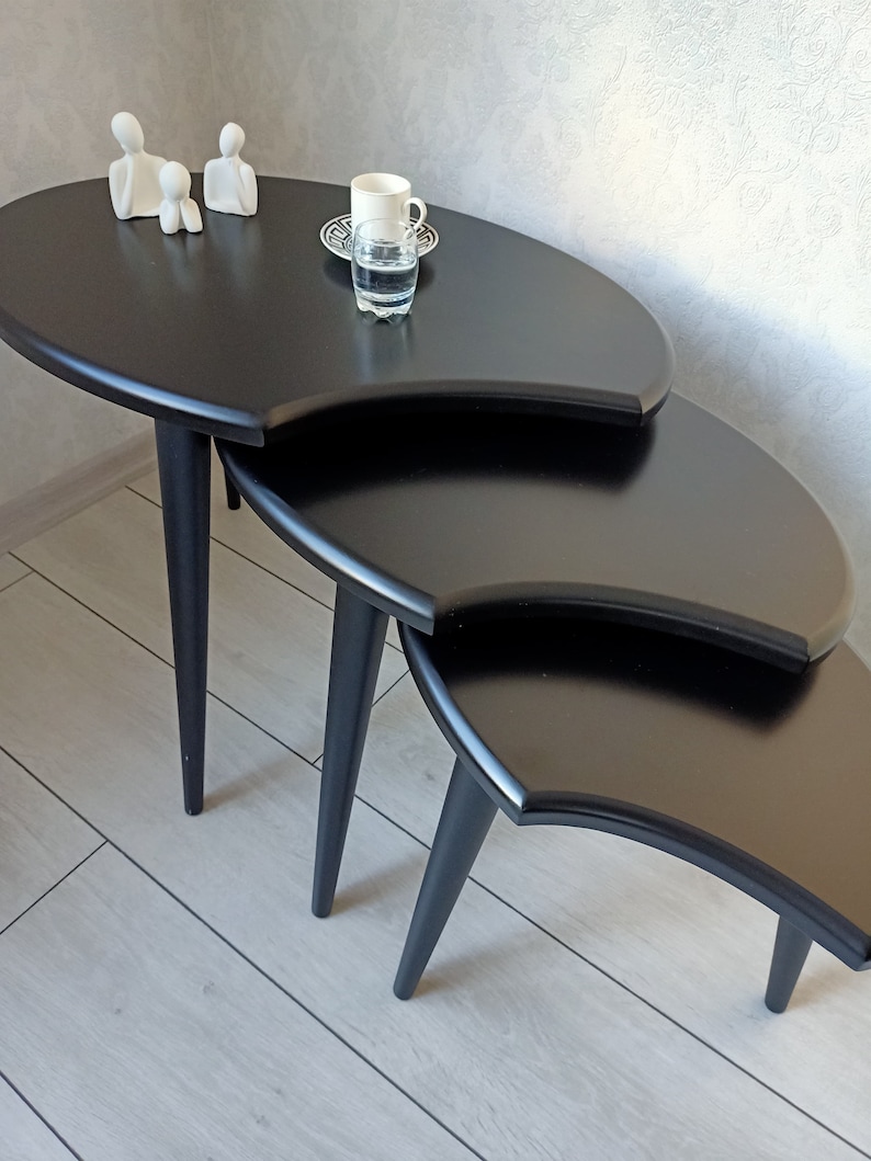 Black Nesting Table Set, Coffee Table Set for Living Room Furniture ...