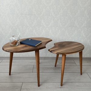 Walnut Nesting Table Set, Natural Wooden Coffee Table Set for Living ...