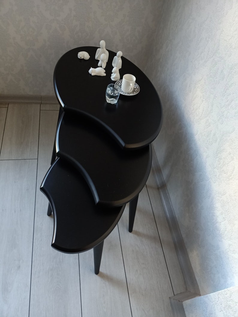 Black Nesting Table Set, Coffee Table Set for Living Room Furniture ...