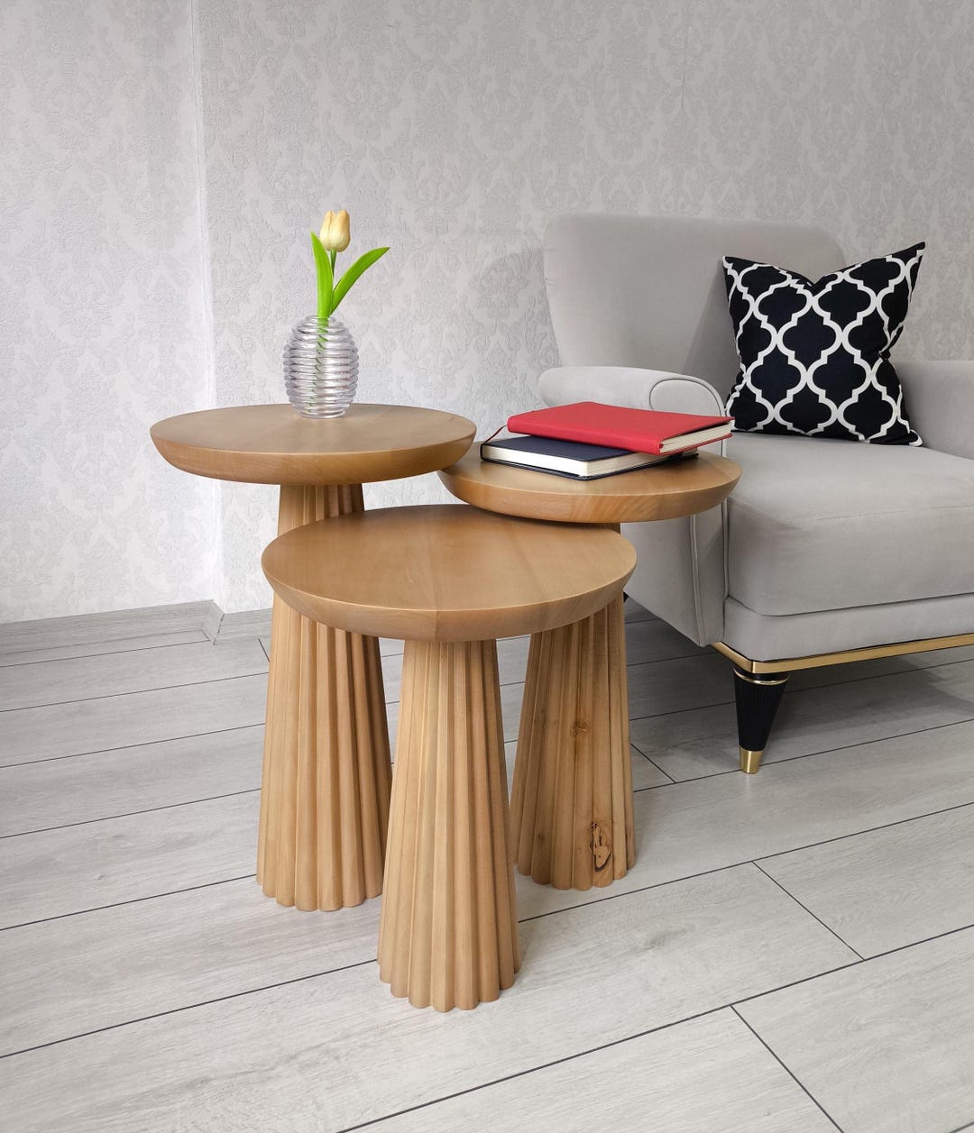Mushroom End Side Coffee Natural Wood Table, Rustic Round Natural Wood ...