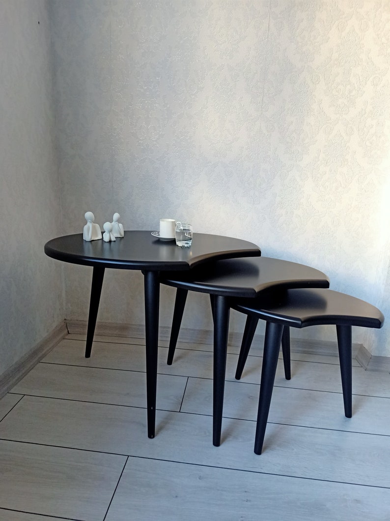 Black Nesting Table Set, Coffee Table Set for Living Room Furniture ...