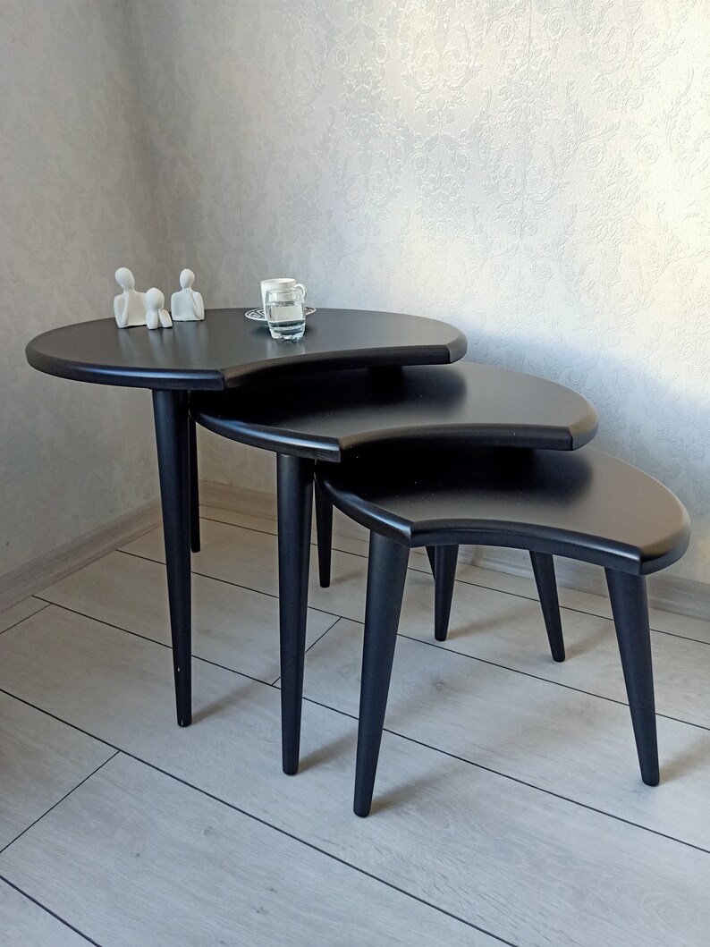 Black Nesting Table Set, Coffee Table Set for Living Room Furniture ...