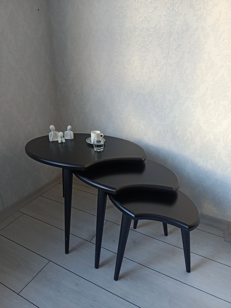 Black Nesting Table Set, Coffee Table Set for Living Room Furniture ...