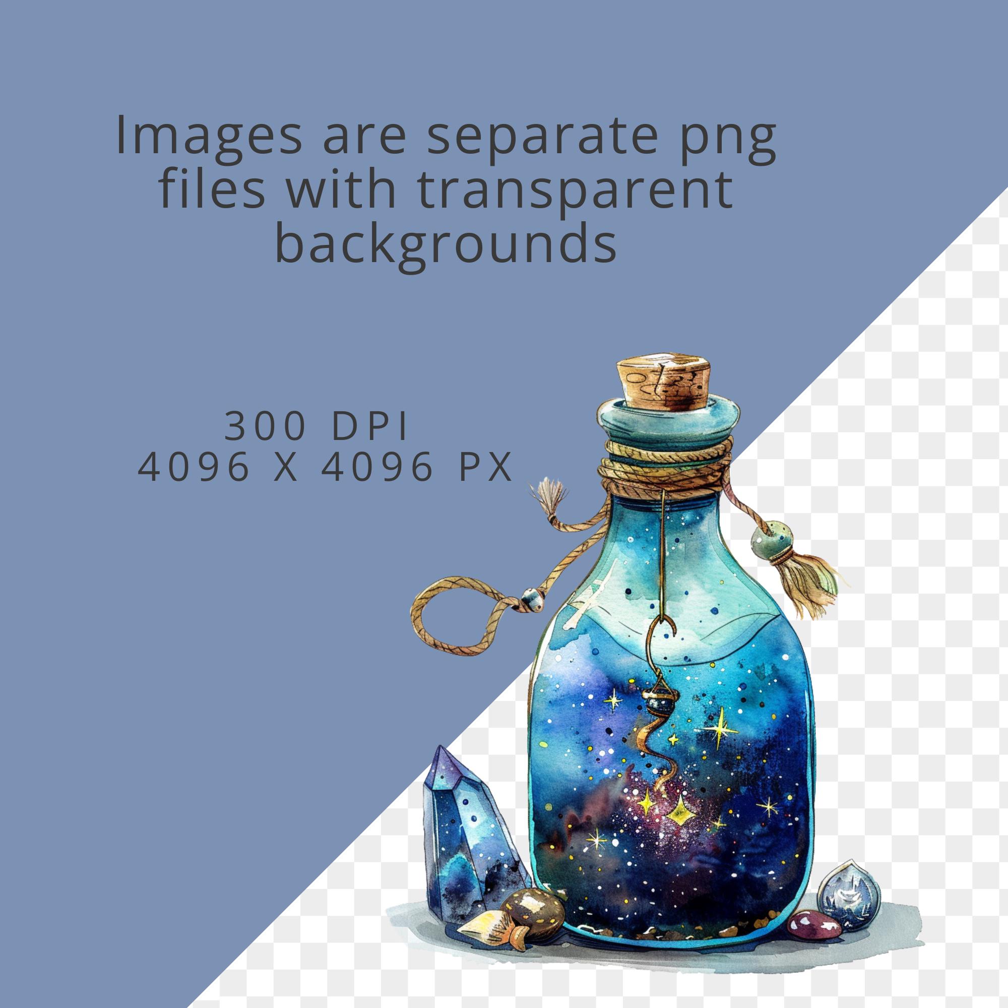 12 Mystical Blue Watercolor Potion Bottles Clip Art - Apothecary, Magic ...