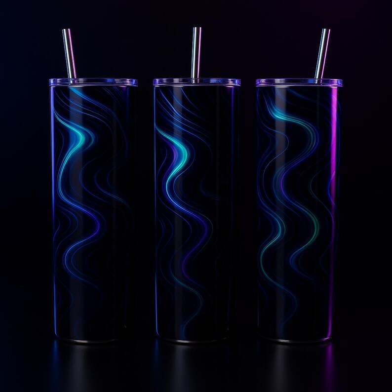 Oil Slick Neon Tumbler Wrap – Iridescent 20oz Skinny Tumbler Design ...