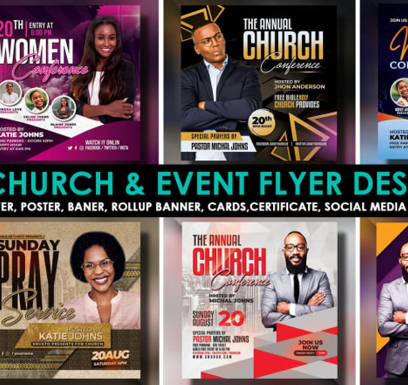 Church Flyers Bundle , Anniversaries, and More | Customizable Templates ...
