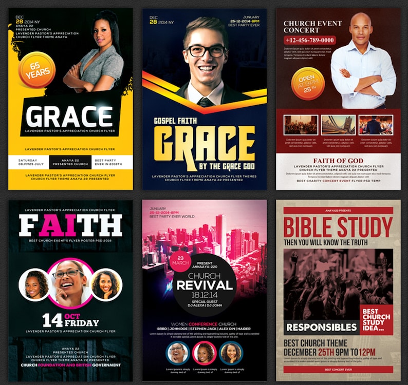 Church Flyers Bundle , Anniversaries, and More | Customizable Templates ...