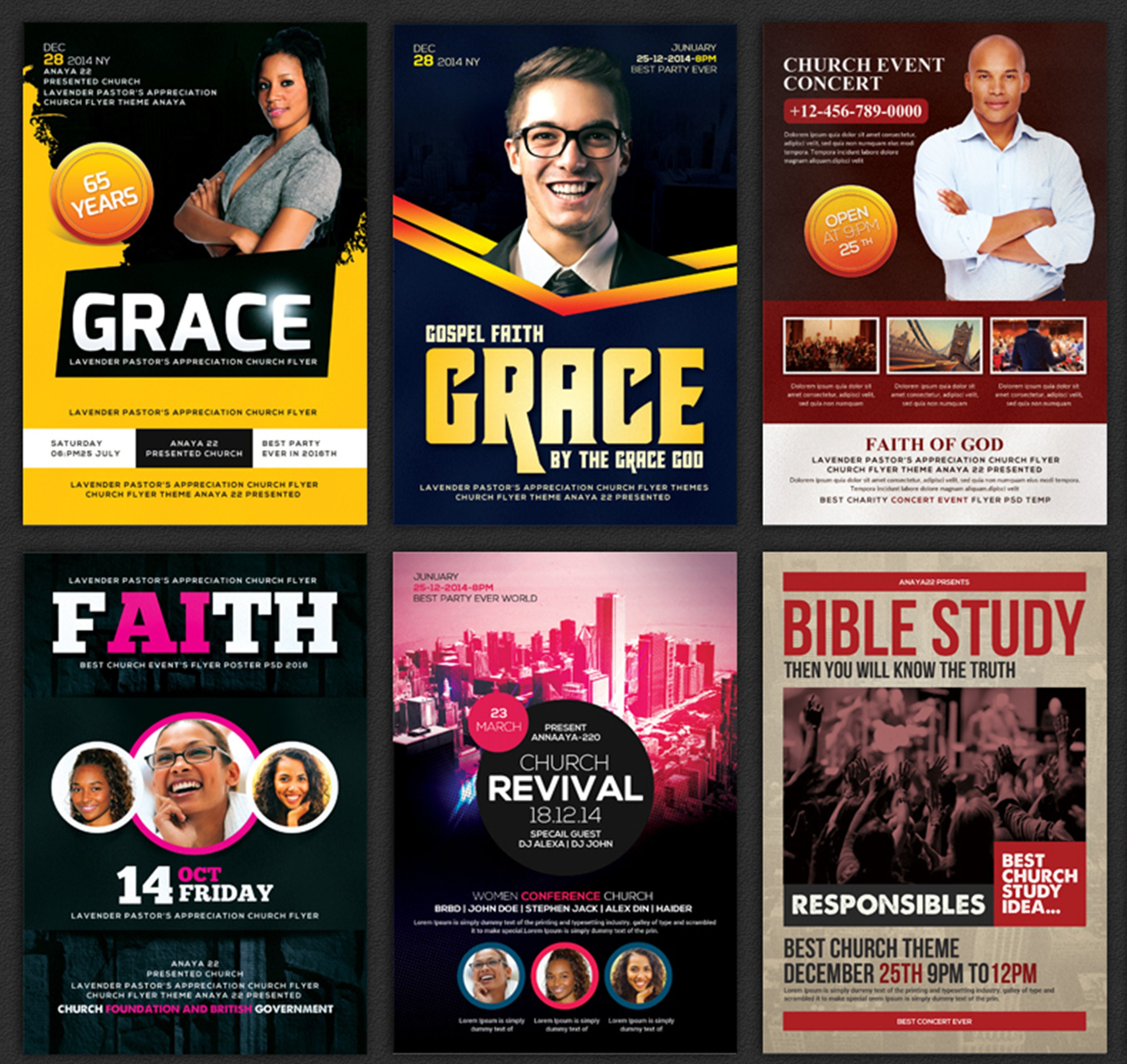 Church Flyers Bundle , Anniversaries, and More | Customizable Templates ...