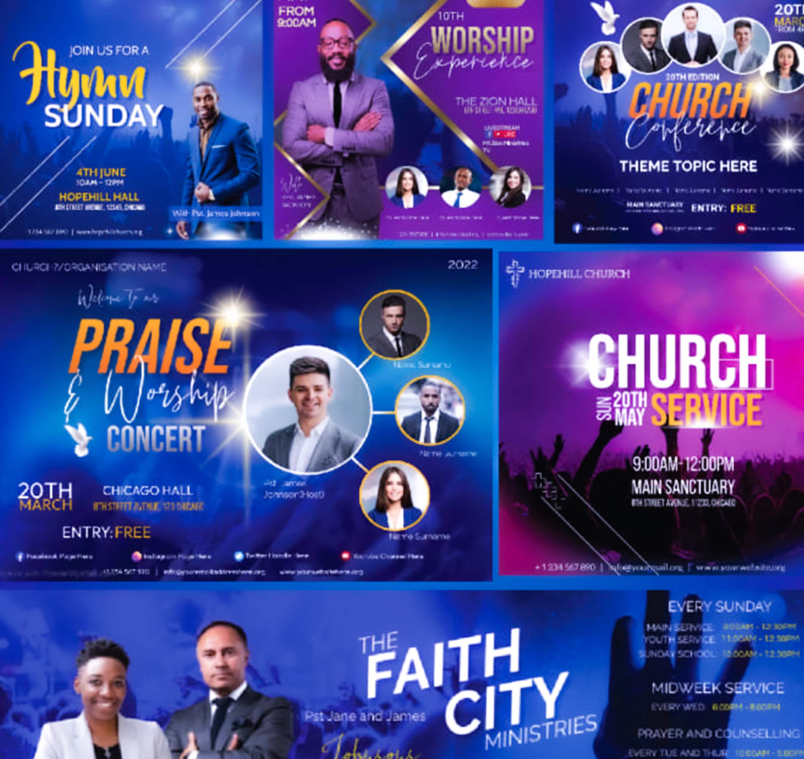 Church Flyers Bundle , Anniversaries, and More | Customizable Templates ...