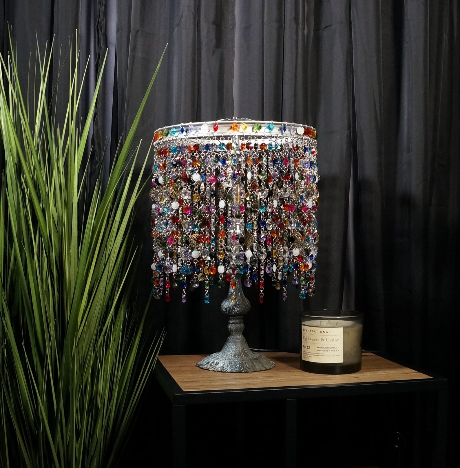 Decorative Glass Table Lamp Home Decor Glass & Wood Table Lamp Eclectic ...