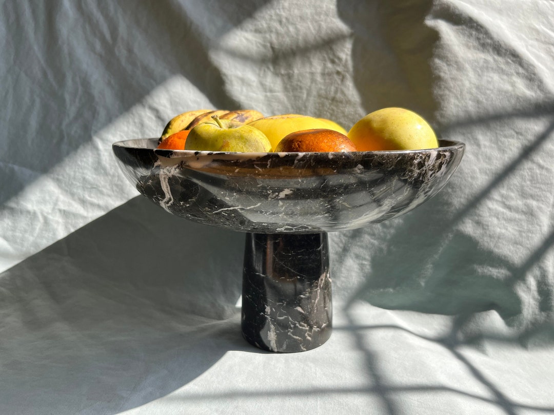Large Marble Pedestal Bowl Marble Centerpiece Bowl Large Fruit Bowl ...