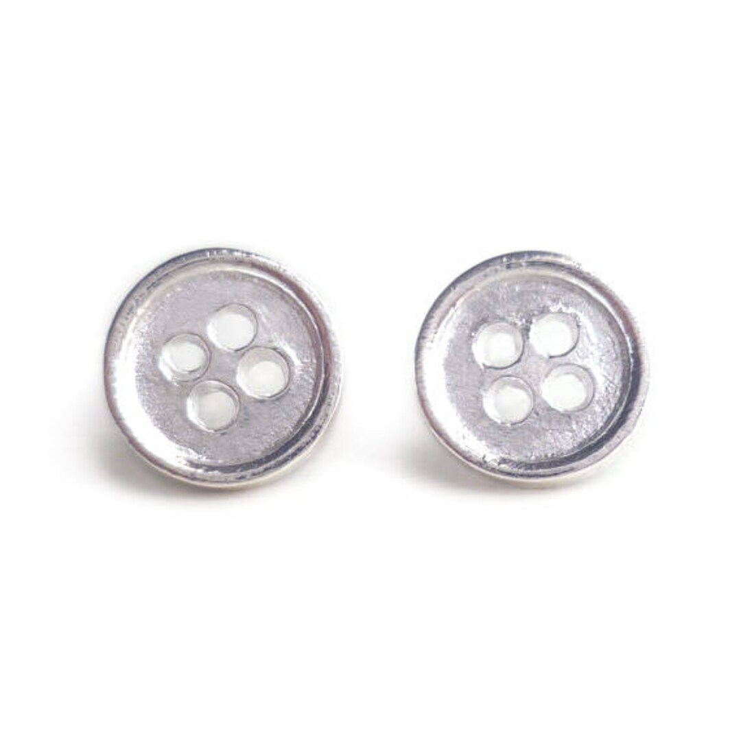 Silver Button Earrings Sewing Inspired Button Studs - Etsy