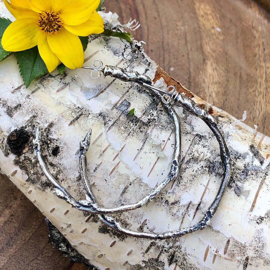 Twig Hoops Hand Cast real Twig Branches Earrings, Rustic, Artisan ...