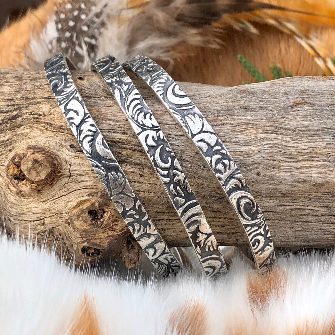 Western Floral Bangle Sterling Silver Bangle Bracelet, Rustic, Artisan ...