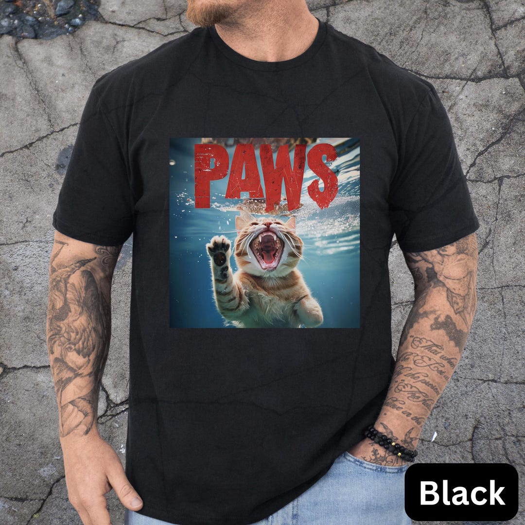 Funny Paws Cat T-shirt, Vintage Poster Style Cat Pun Tee, Shirt for ...