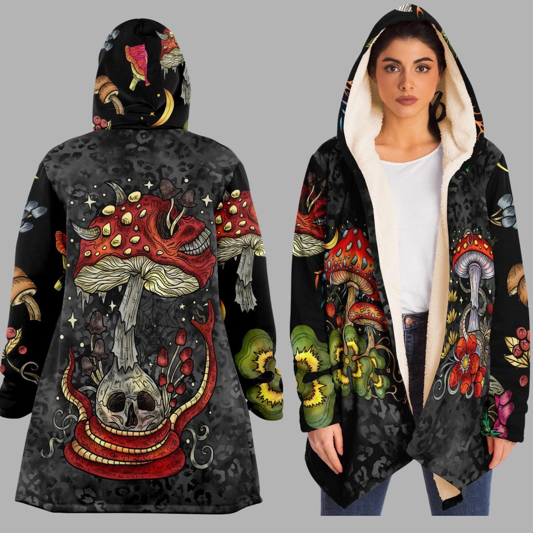 Mushroom Hooded Microfleece Cloak, Boho Warm Hooded Cloak, Shroon Lover ...