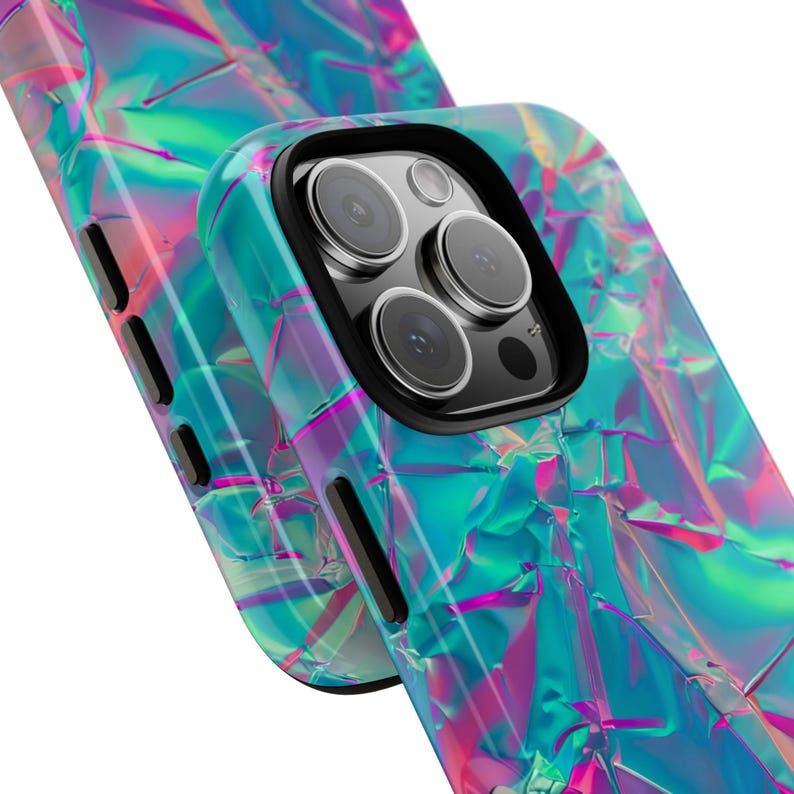 Holographic Y2K Tough Phone Case- Pink and Blue Phone Cover for iPhone ...