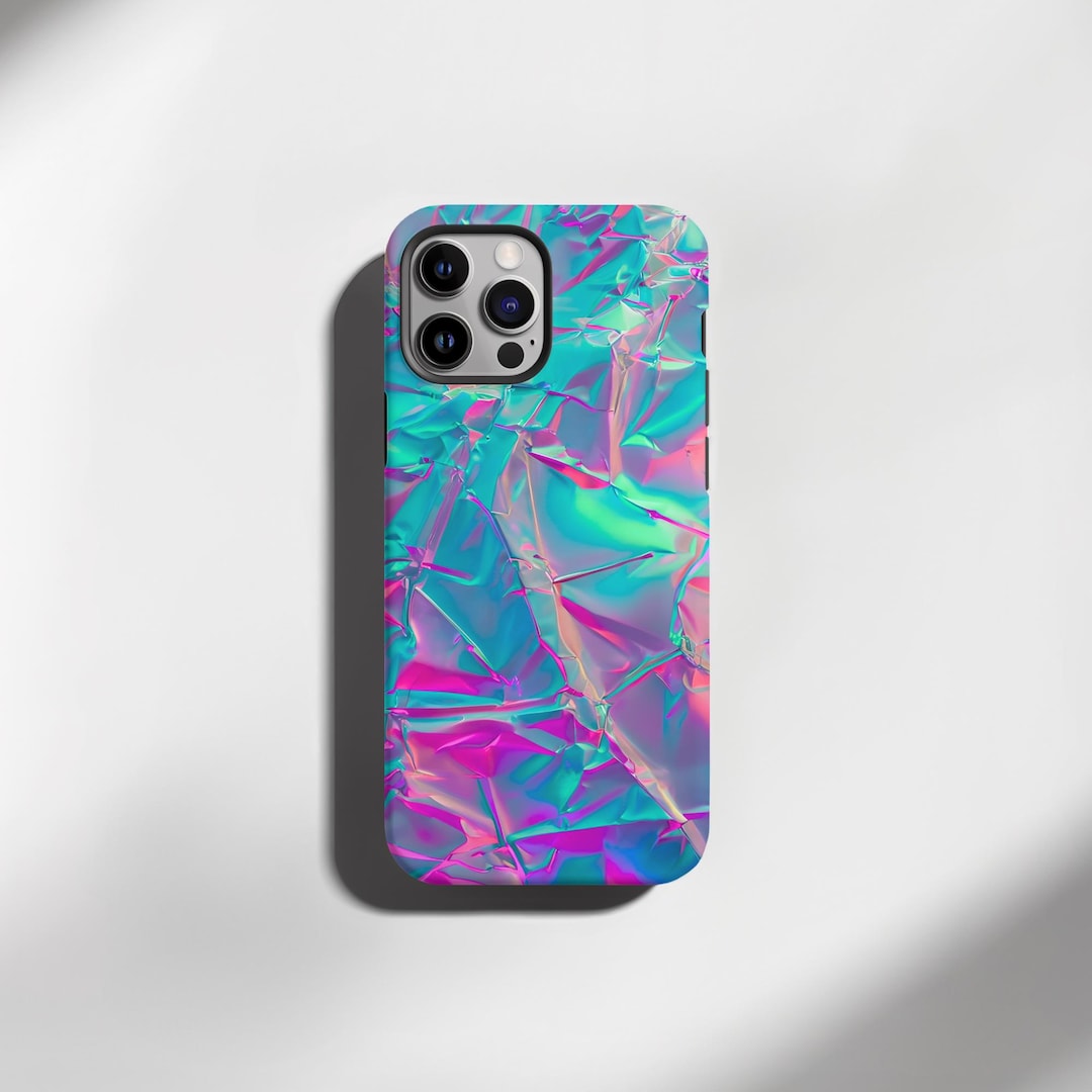Holographic Y2K Tough Phone Case- Pink and Blue Phone Cover for iPhone ...