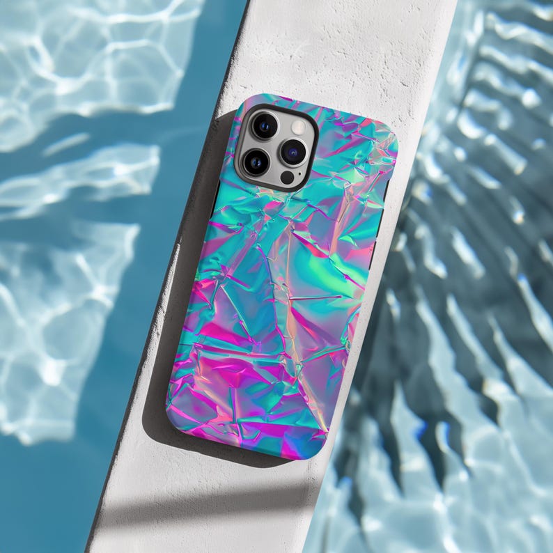 Holographic Y2K Tough Phone Case- Pink and Blue Phone Cover for iPhone ...