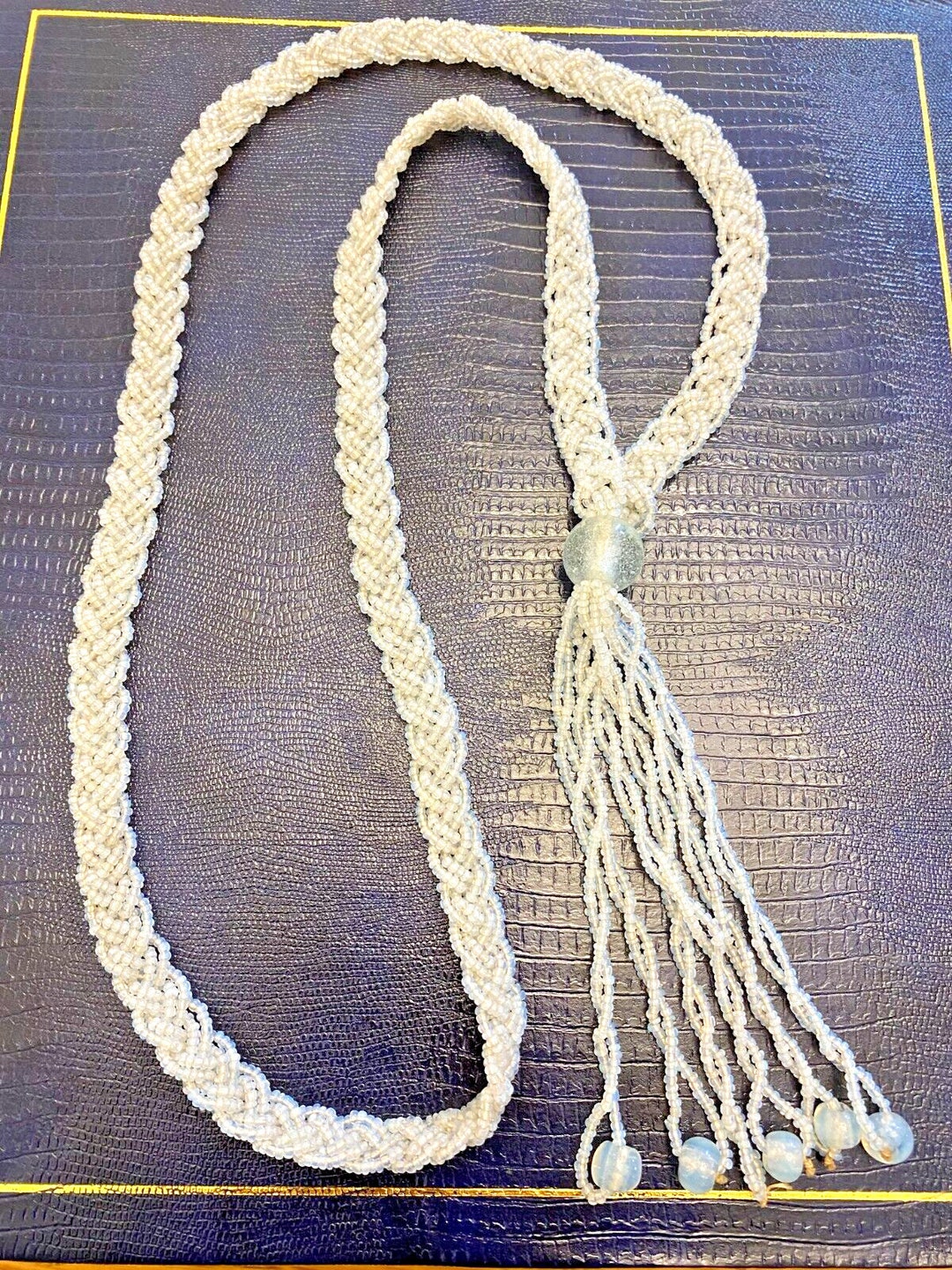 1920's Glass Flapper Beads Moonstone Sparkly Tassel Necklace - Etsy