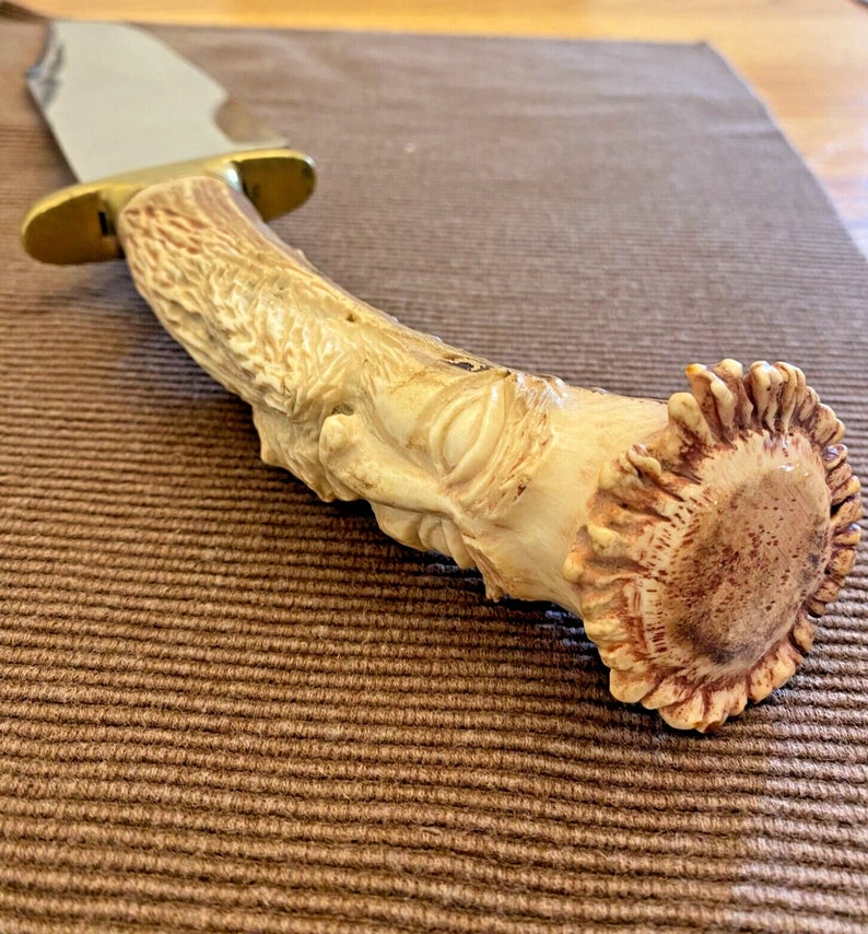 Large Custom Stag 17" Hunting Knife With Carved Handle - Etsy