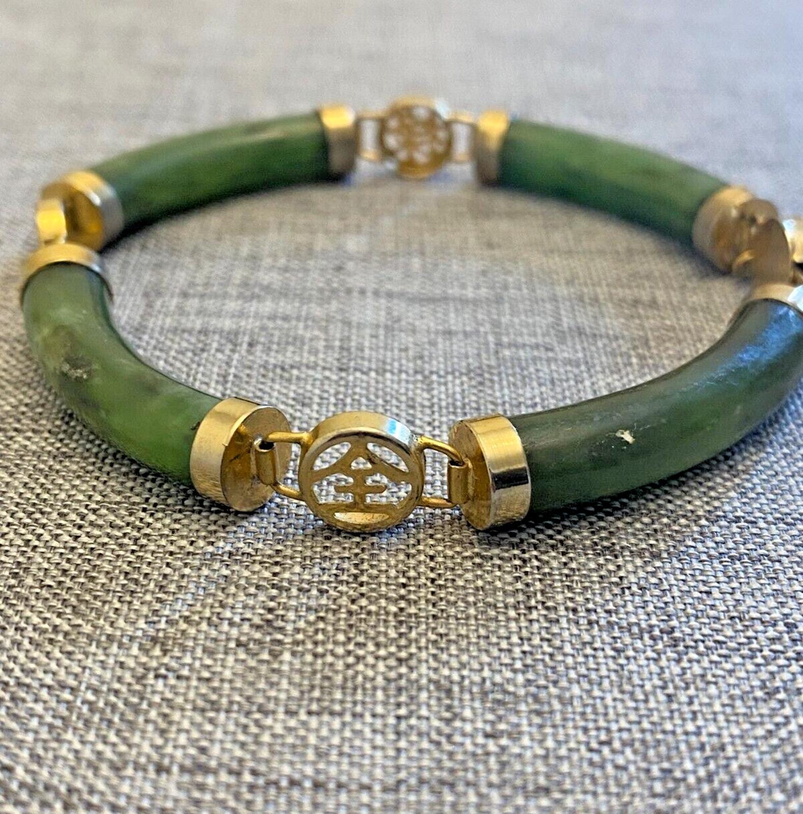 Vintage Alaskan Jade Curved Bar & Gold Clad Chinese Symbols Link ...