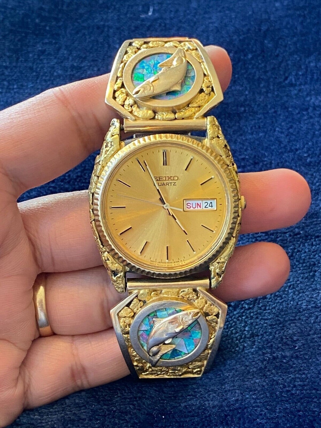 Very Rare 10K Seiko Men's Watch With Natural Gold Nuggets and Inlay ...